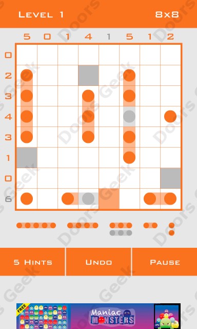 Logic Dots [8x8] Level 1 Solution ~ Doors Geek